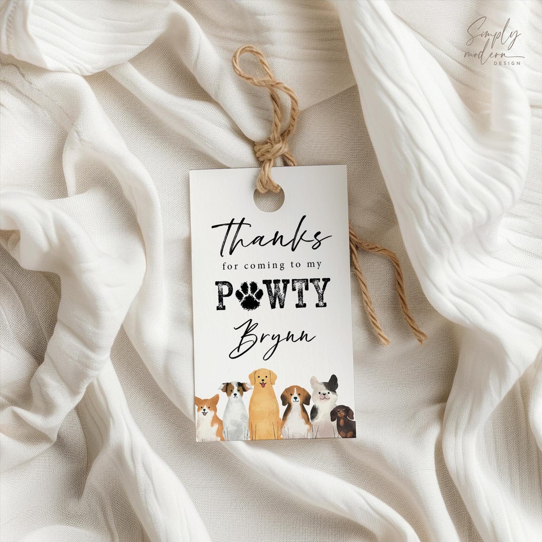 Puppy Pawty Thank You Tag, Dog Birthday Favor, Editable Template ...