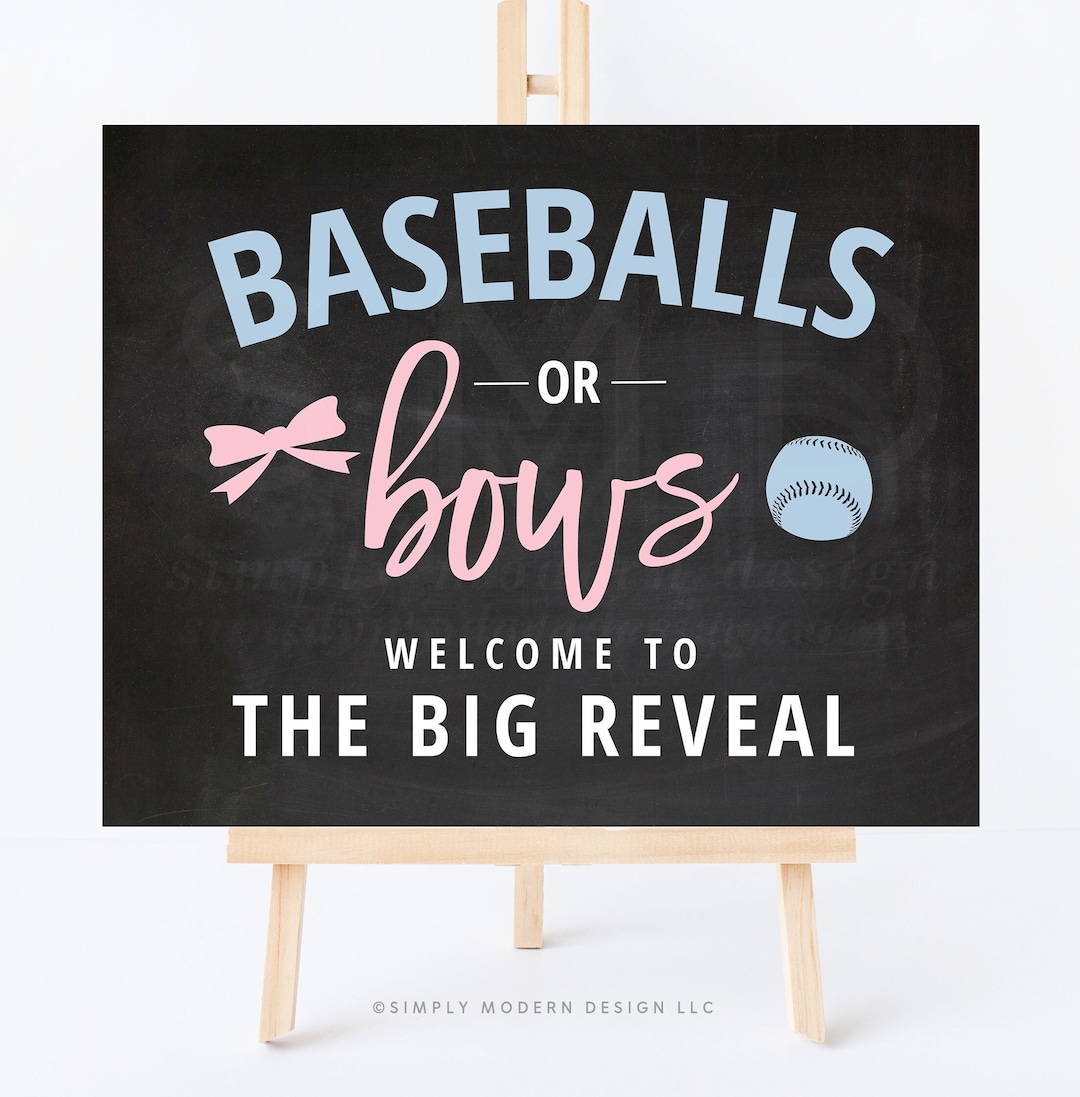 Baseballs or Bows Gender Reveal Welcome Sign, Baseball Theme Gender ...