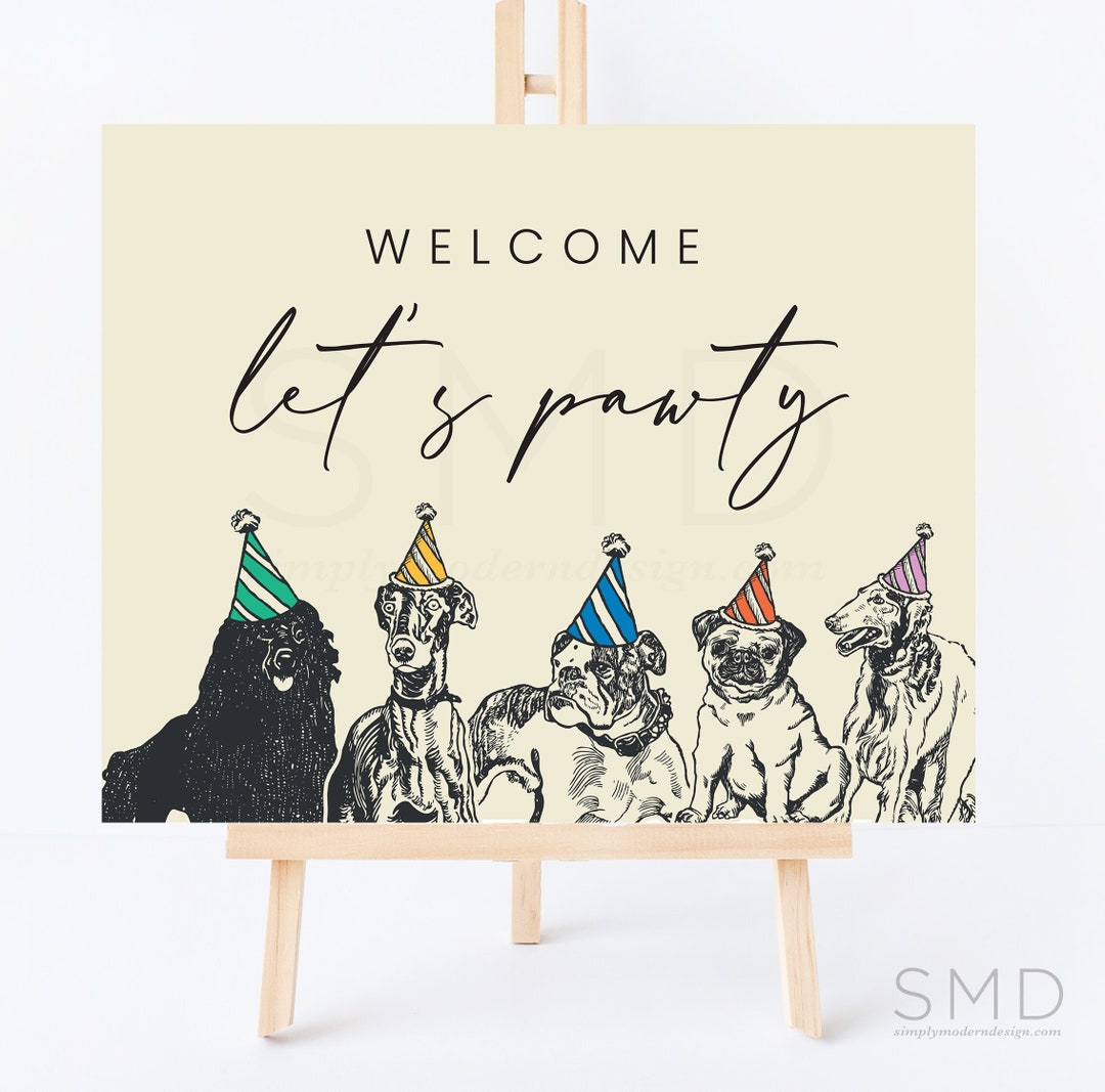 Puppy Pawty Birthday Welcome Sign, Dog Birthday Welcome Sign, Puppy ...