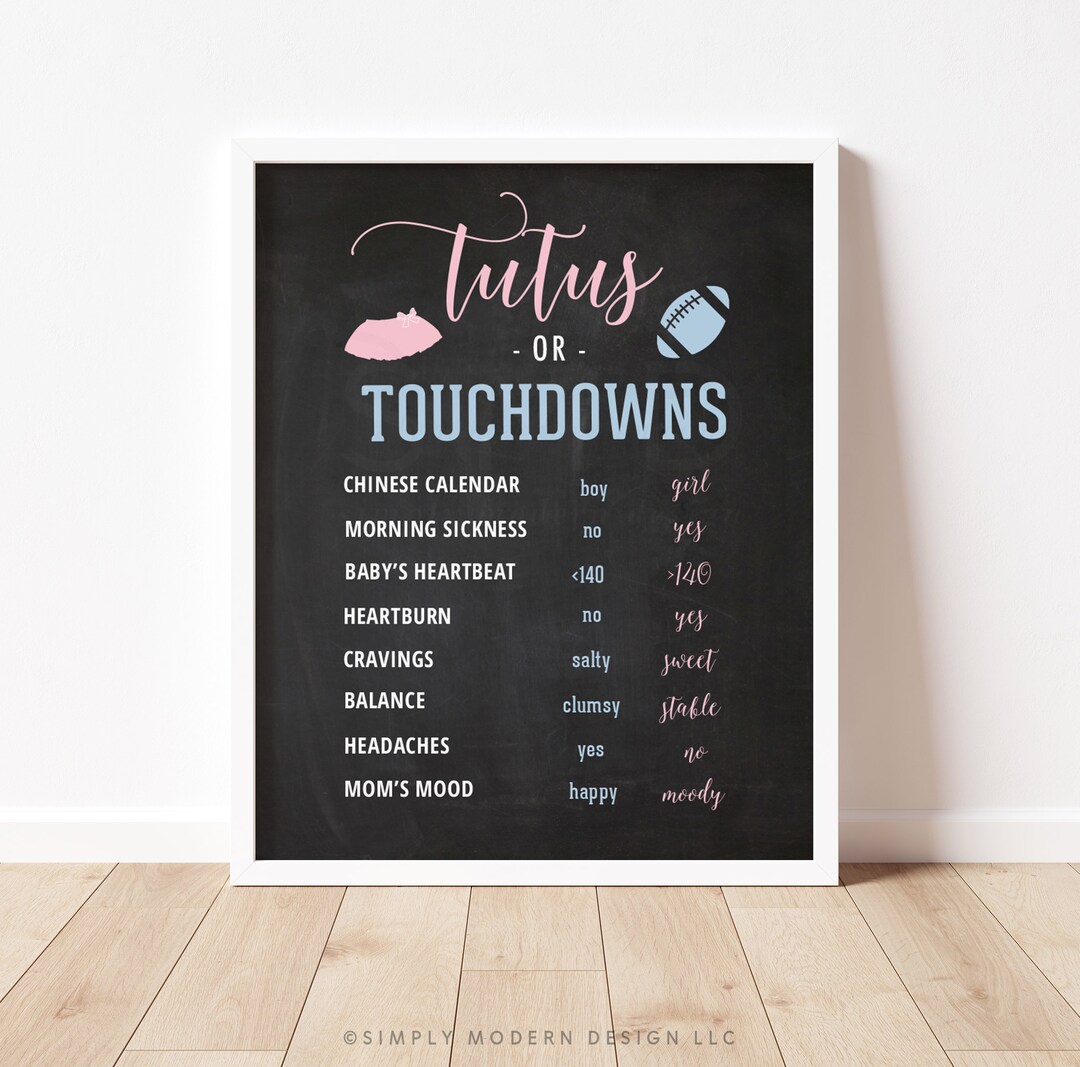 Tutus or Touchdowns Old Wives Tales Sign, Gender Reveal Poster, Gender ...