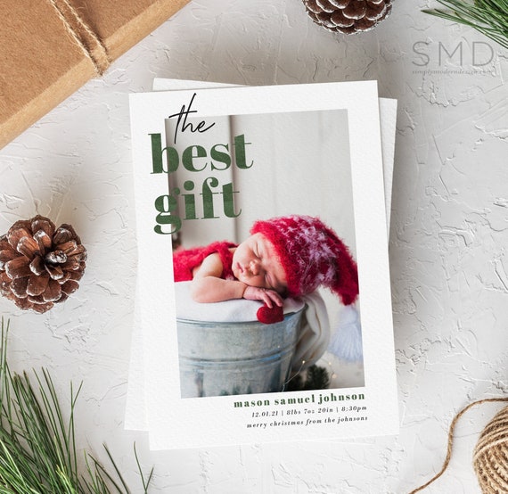 The Best Gift Birth Announcement Christmas Card Holiday Birth - Etsy