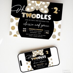 Girl's Oh Twodles Mouse Second Birthday Invite, Editable Invitation ...