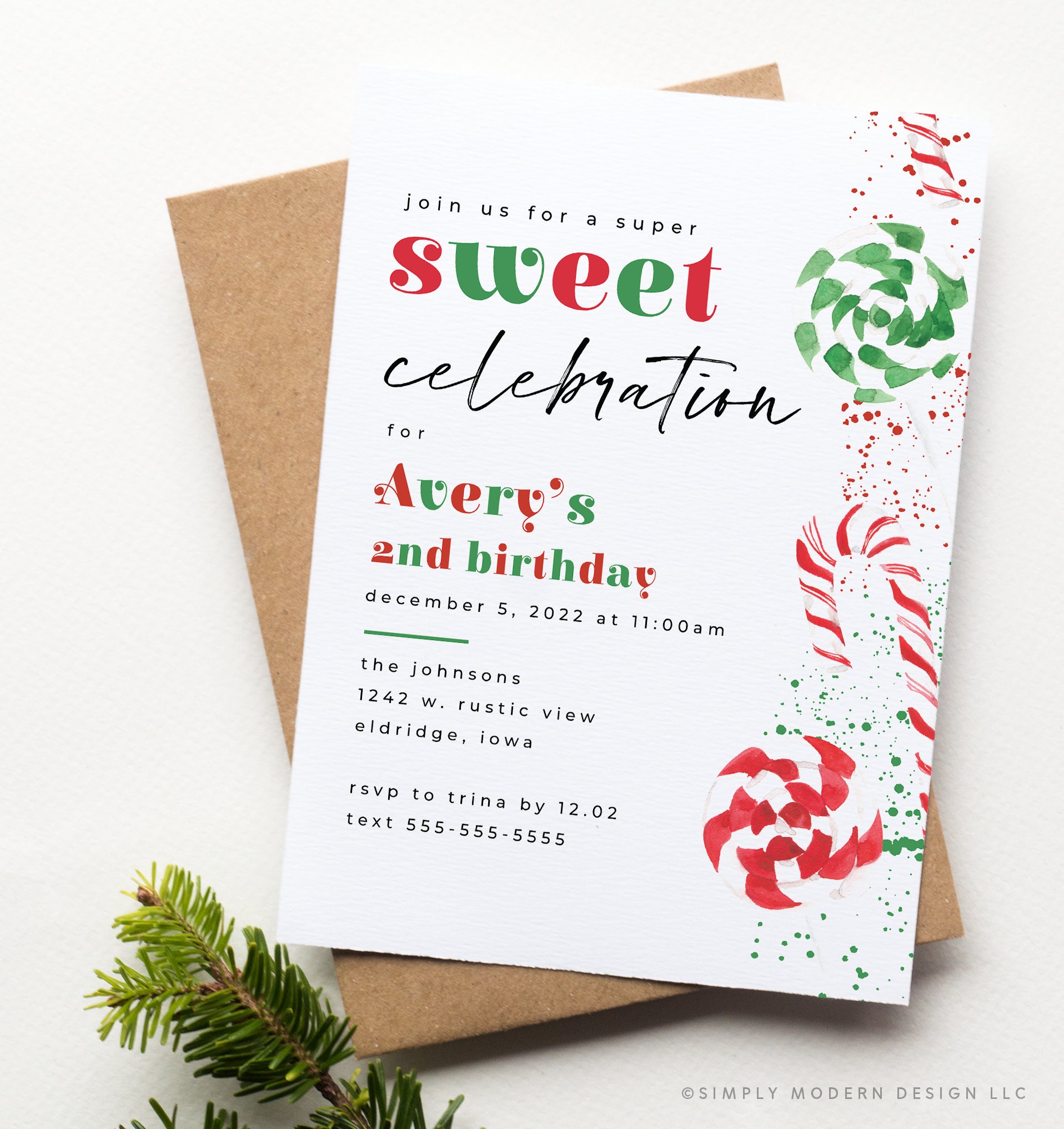 Christmas Candy Holiday Birthday Party Invitation, Holiday Sweet ...