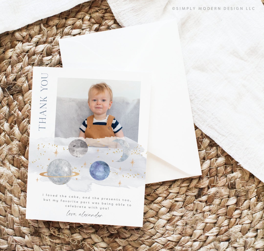 EDITABLE Outer Space Theme Photo Thank You Card, Moon Thank You ...