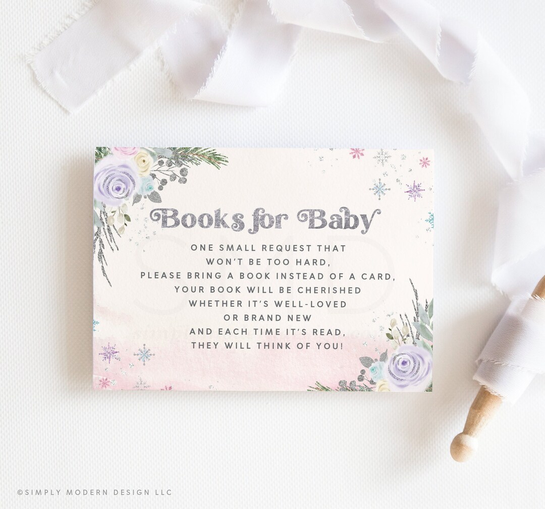 Girl's Winter Wonderland Books for Baby Insert, Snowflake Baby Shower ...