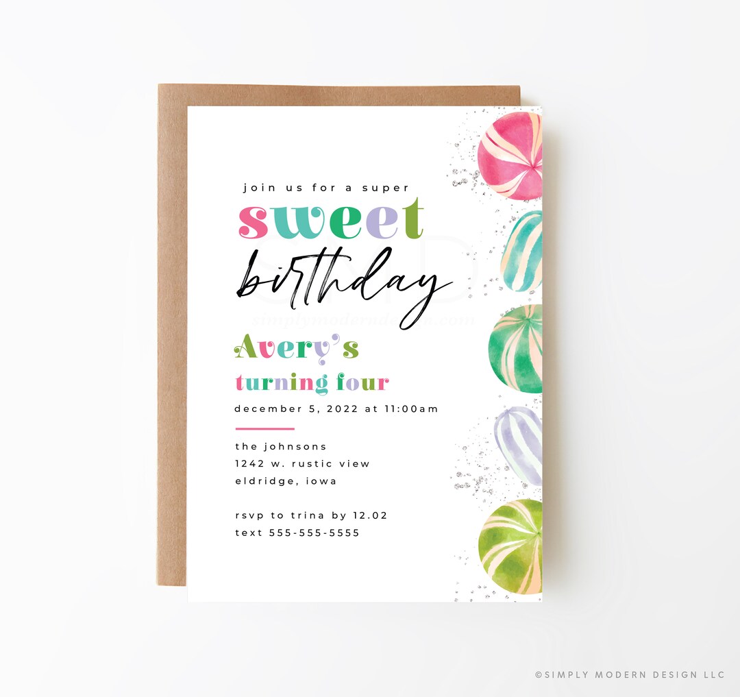 Girl's Candy Party Invitation, Christmas Candy, Pink Peppermint, Candy ...