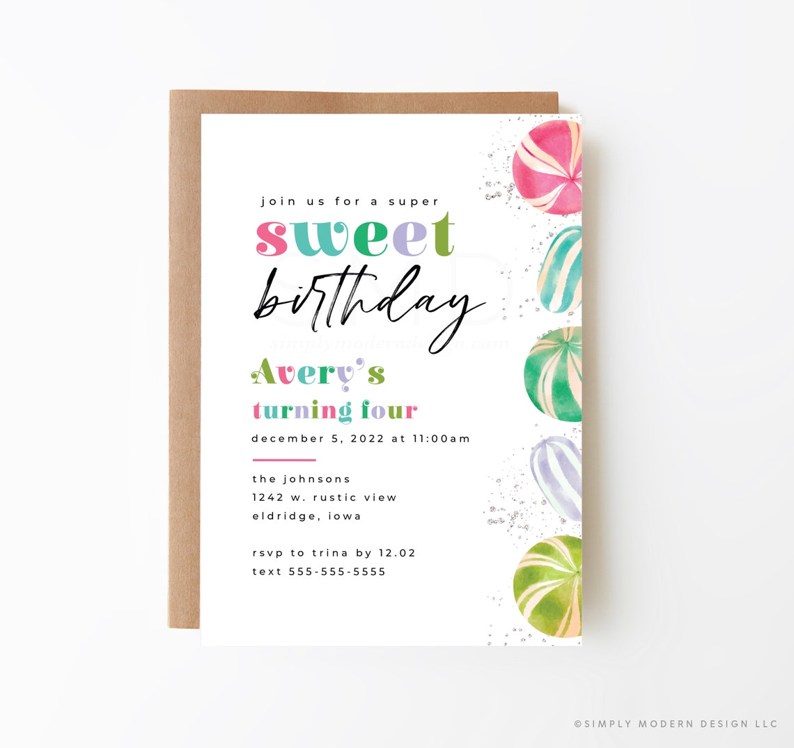 Girl's Candy Party Invitation, Christmas Candy, Pink Peppermint, Candy ...