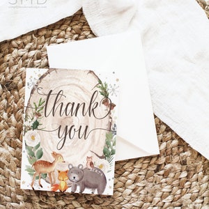 Winter Woodland Animals Thank You Card, Rustic Forest Animals Thank You ...