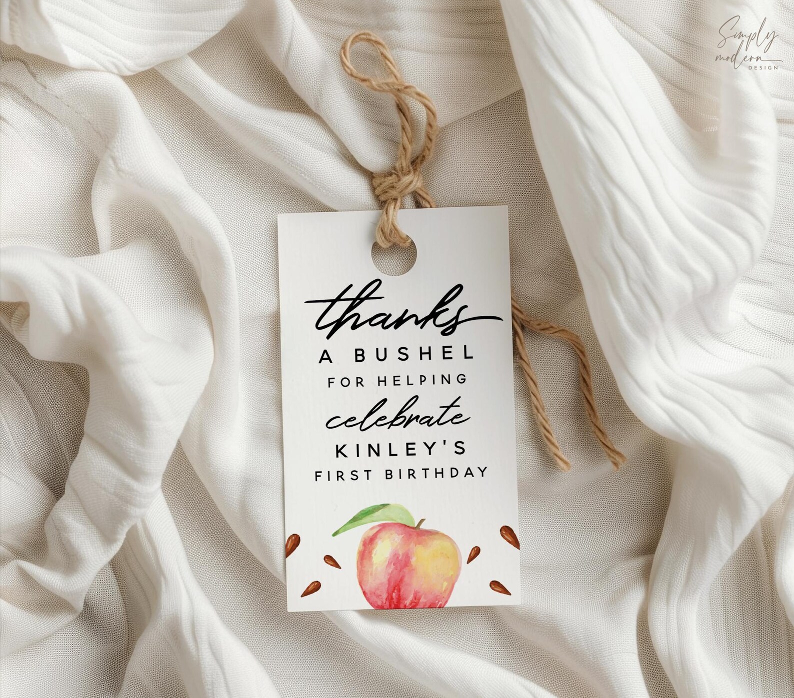Apple Birthday Thank You Tag, Thanks a Bushel Party Favor, (editable ...
