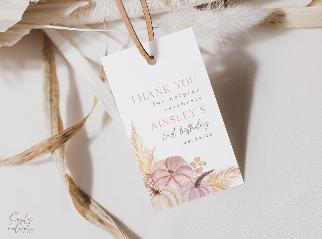 EDITABLE Girl's Boho Pumpkin Party Thank You Tag, Bridal Shower Thank ...