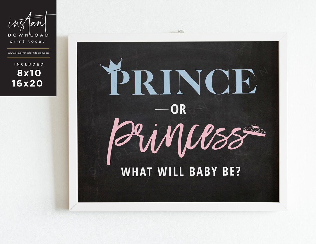Prince or Princess Gender Reveal Welcome Sign Chalkboard - Etsy