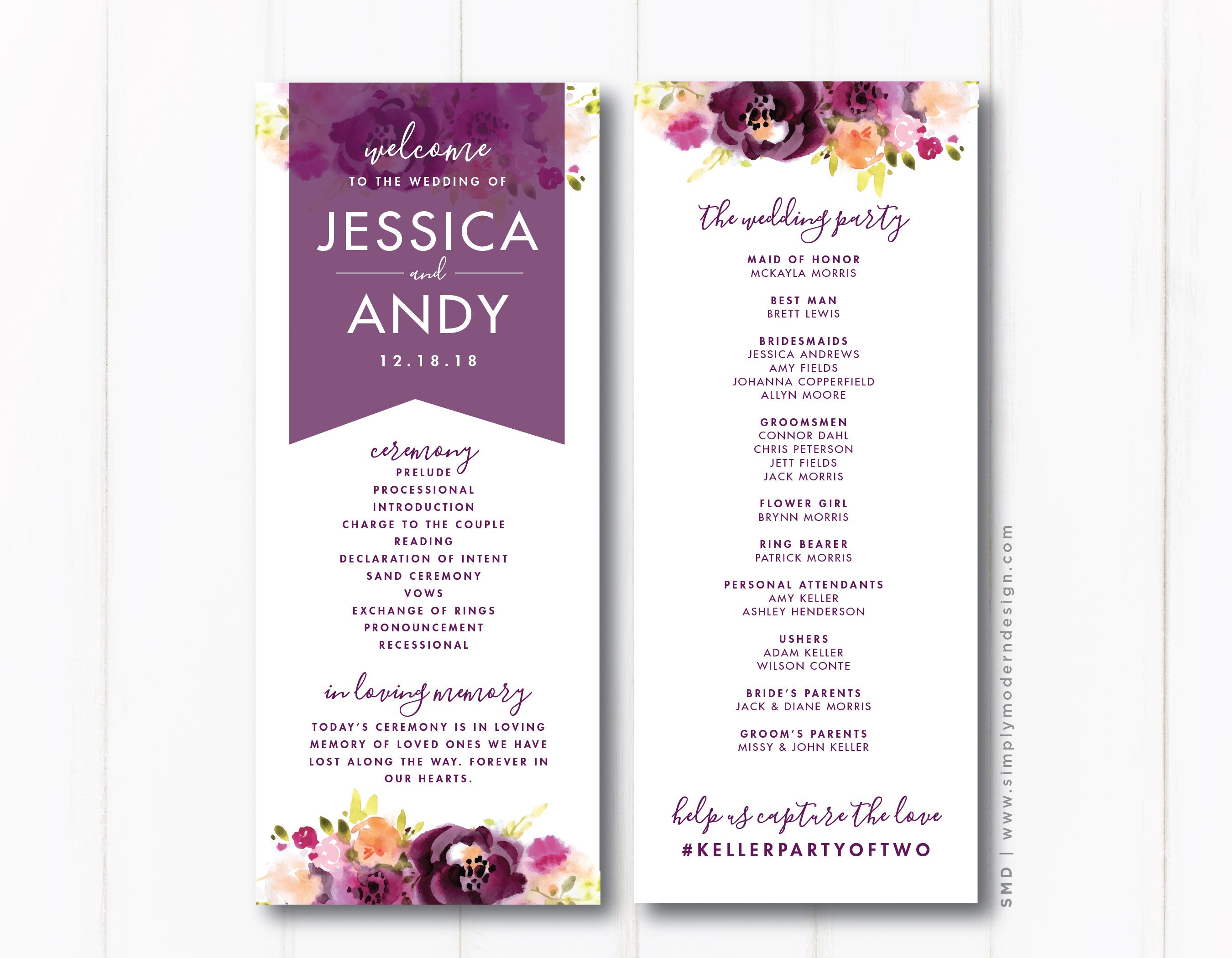 watercolor flowers wedding ceremony program order of events | Etsy