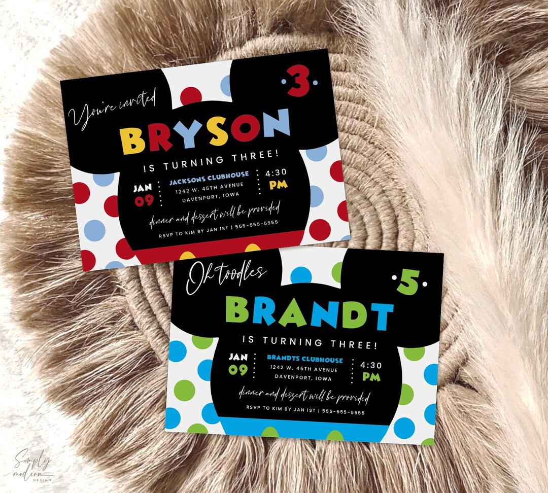 Boy's Mouse Birthday Invitation, Editable Invitation, Oh Twodles ...