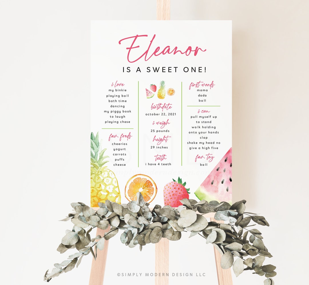 Fruit Birthday Milestone Poster, Sweet One Theme, Summer Birthday ...