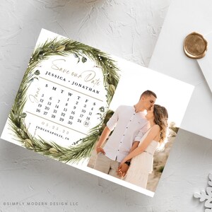 Boho Calendar Save the Date Christmas Card, Holiday Wishes, Boho Wreath ...