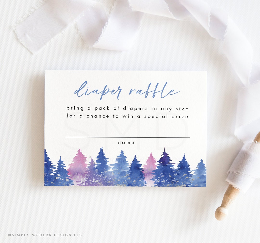 Winter Evergreen Trees Diaper Raffle Insert, Winter Baby Shower Diaper ...