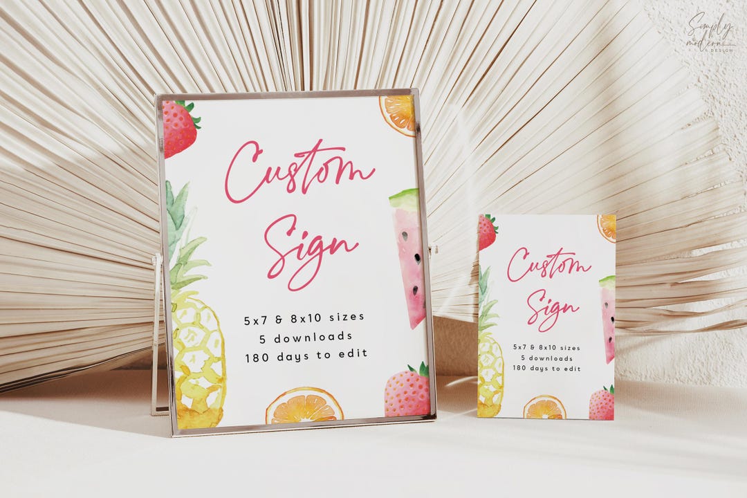 EDITABLE Fruit Theme Custom Sign, Fruit Theme Sign, Minimalist, Custom ...