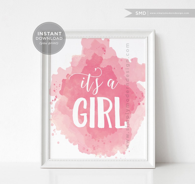It's a Girl Pink Watercolor Gender Reveal Sign Baby Girl | Etsy
