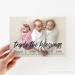 Triplet Birth Announcement, Triple the Blessings, Multiples ...