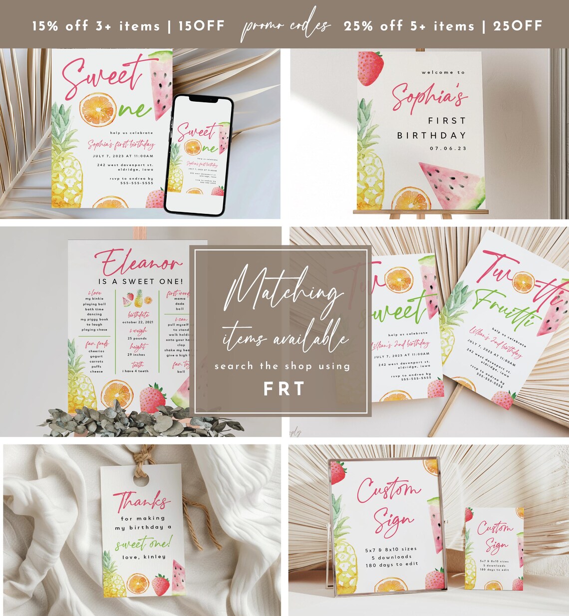Fruit Birthday Milestone Poster, Sweet One Theme, Summer Birthday ...