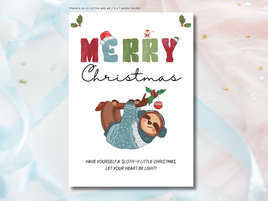 Printable Christmas Card Sloth Christmas Card Funny - Etsy