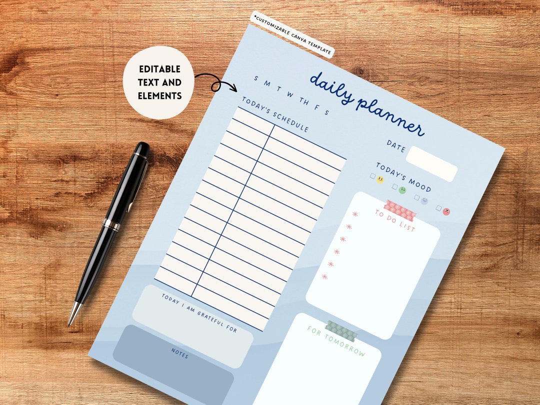 Blue Undated Digital Planner, Daily Planner Printable, Daily Schedule ...
