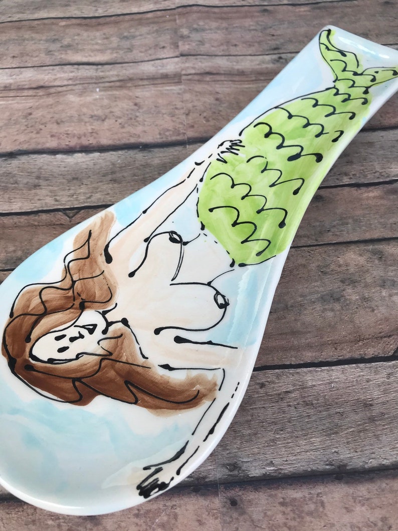 Mermaid Spoon Rest With Long Brown Hair | Etsy