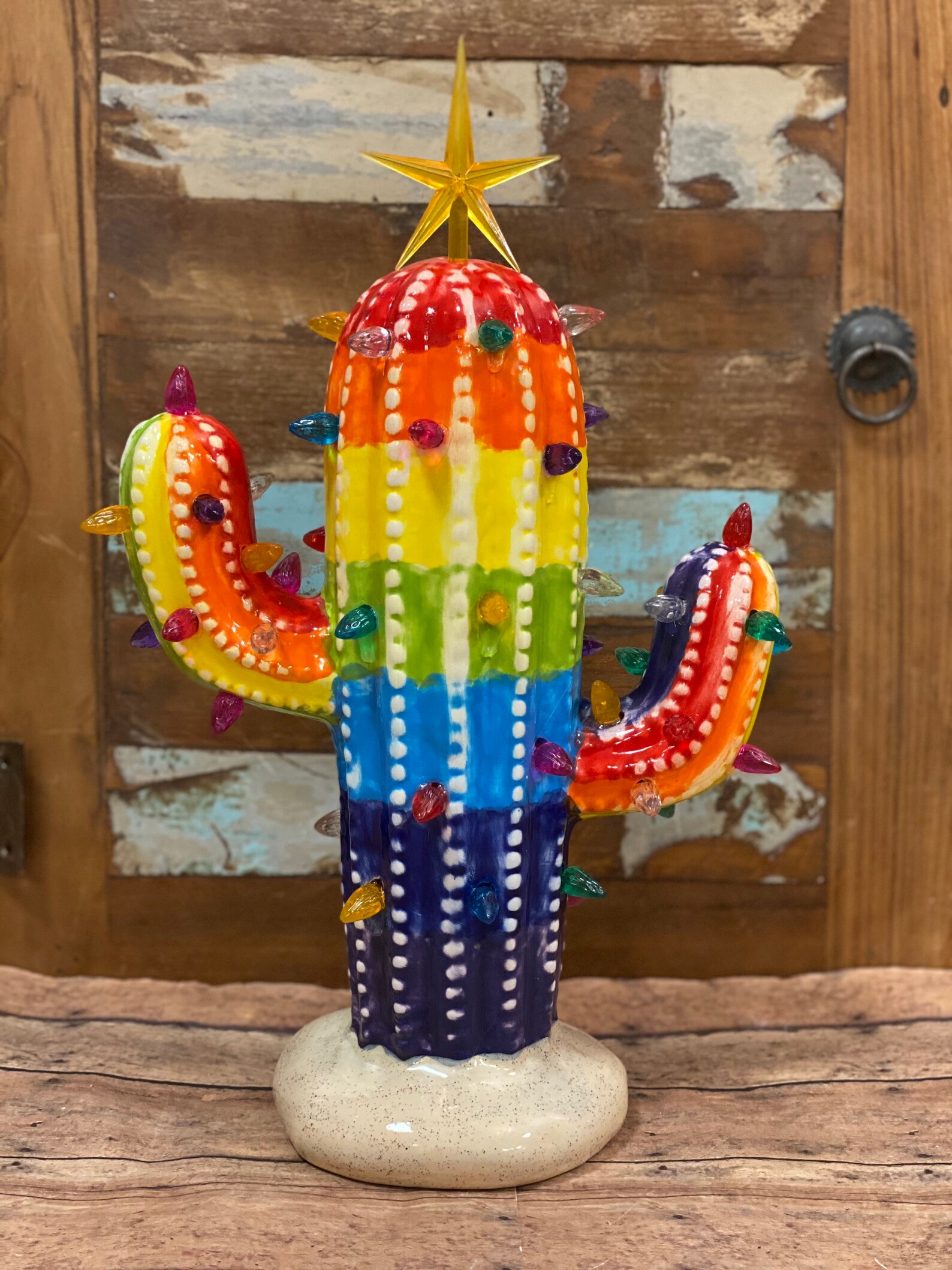 Lighted Cactus in Ceramic Vintage Rainbow | Etsy