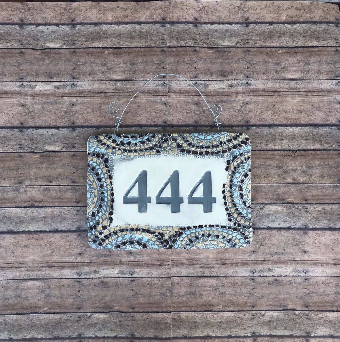 House Number Ceramic Tile Mosaic Look Bordered House Number Plaque Grey ...
