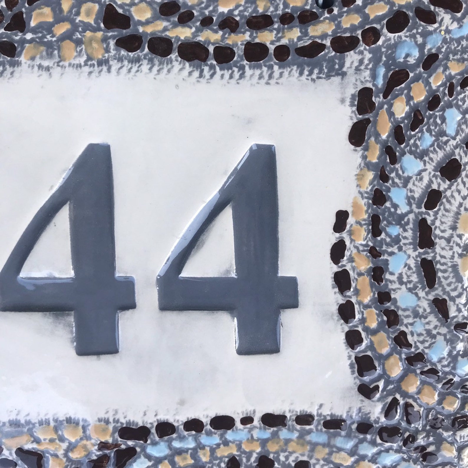 House Number Ceramic Tile Mosaic Look Bordered House Number Plaque Grey ...