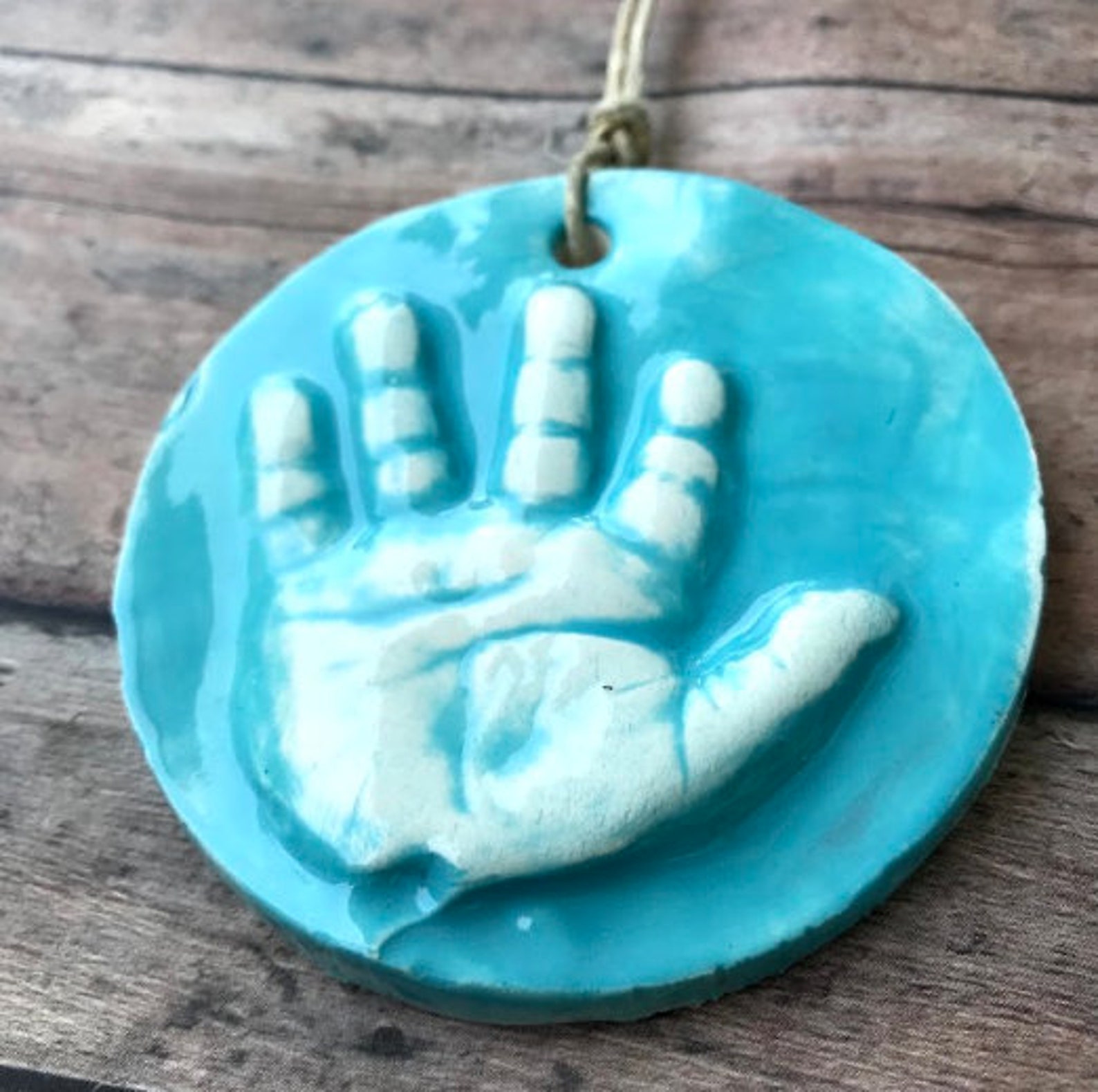 Single Handprint 3-4 Inch Circle Ornament Kit in Tiffany Style Blue for ...