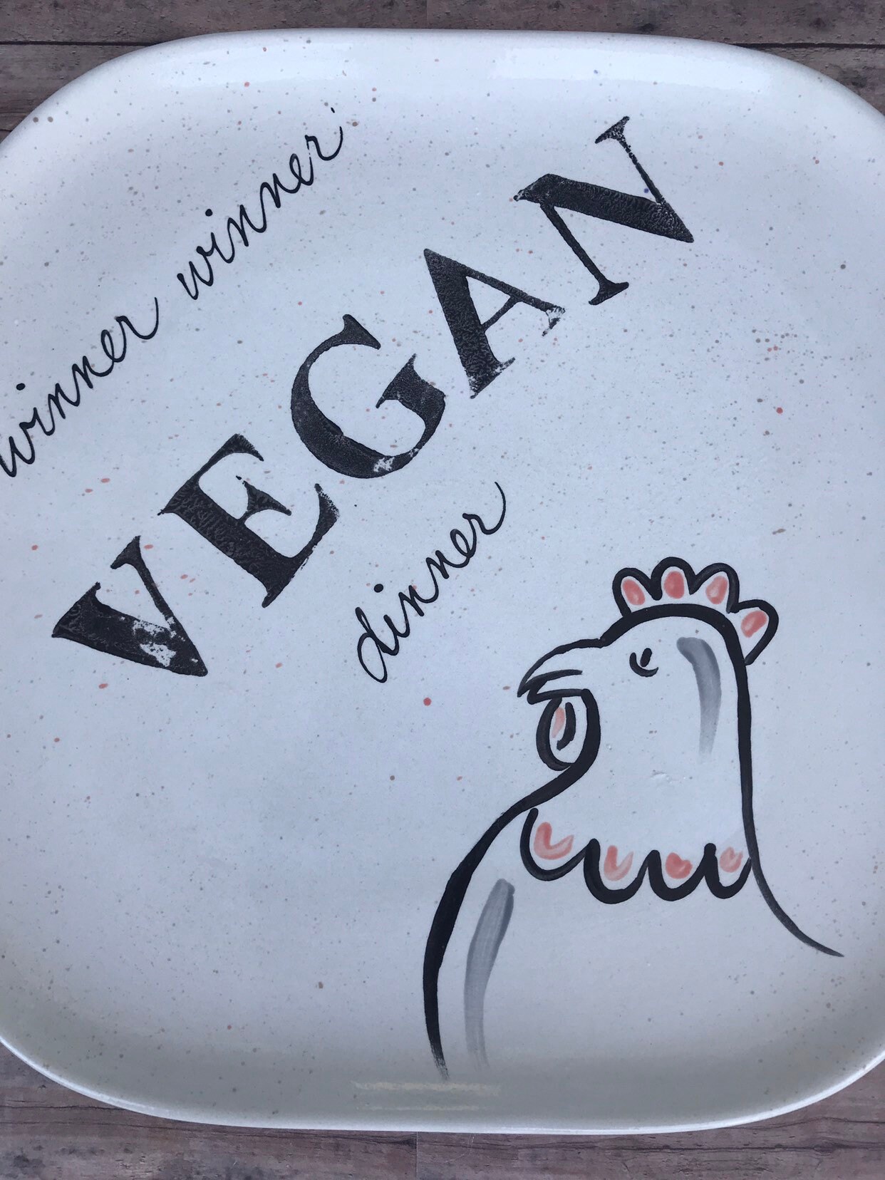 Winner Winner Vegan Dinner Plate Hand Painted Ceramic Square | Etsy