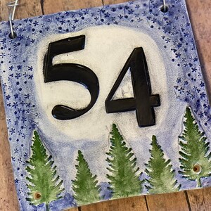 House Number Home Address Sign Starry Night With Evergreens - Etsy