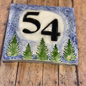 House Number Home Address Sign Starry Night With Evergreens - Etsy
