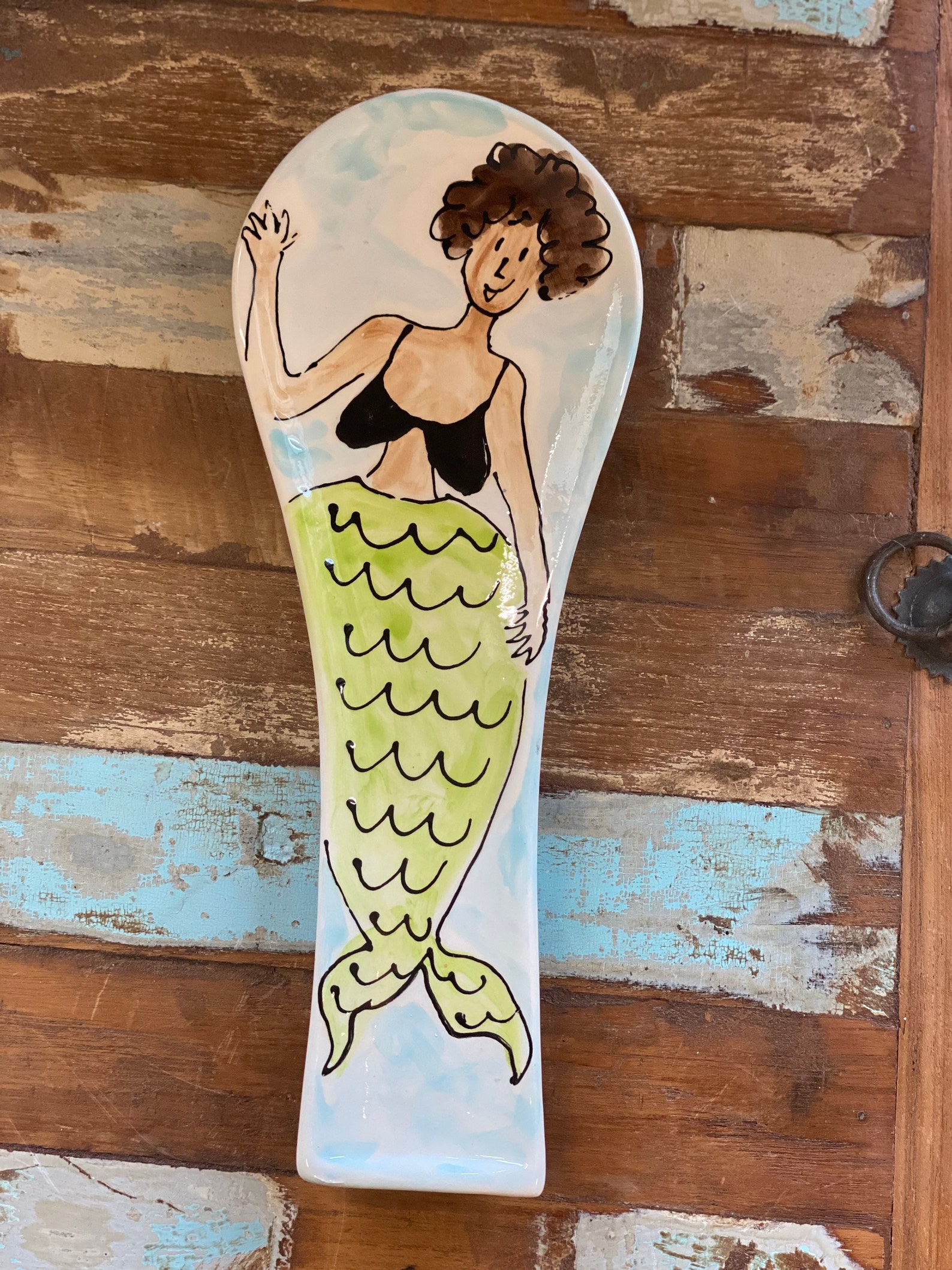 Mermaid Spoon Rest With Short Brown Hair - Etsy