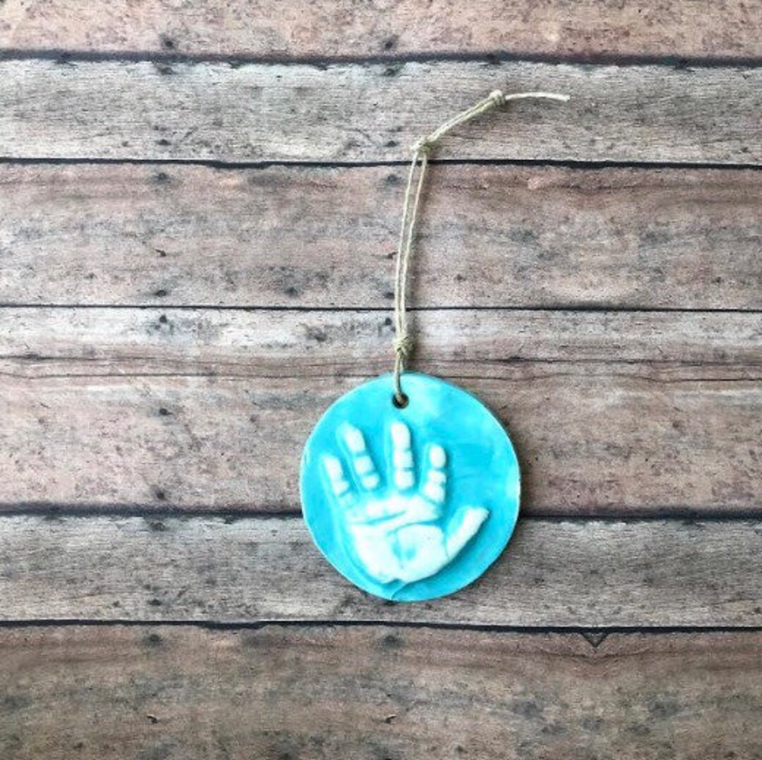 Single Handprint 3-4 Inch Circle Ornament Kit in Tiffany Style Blue for ...