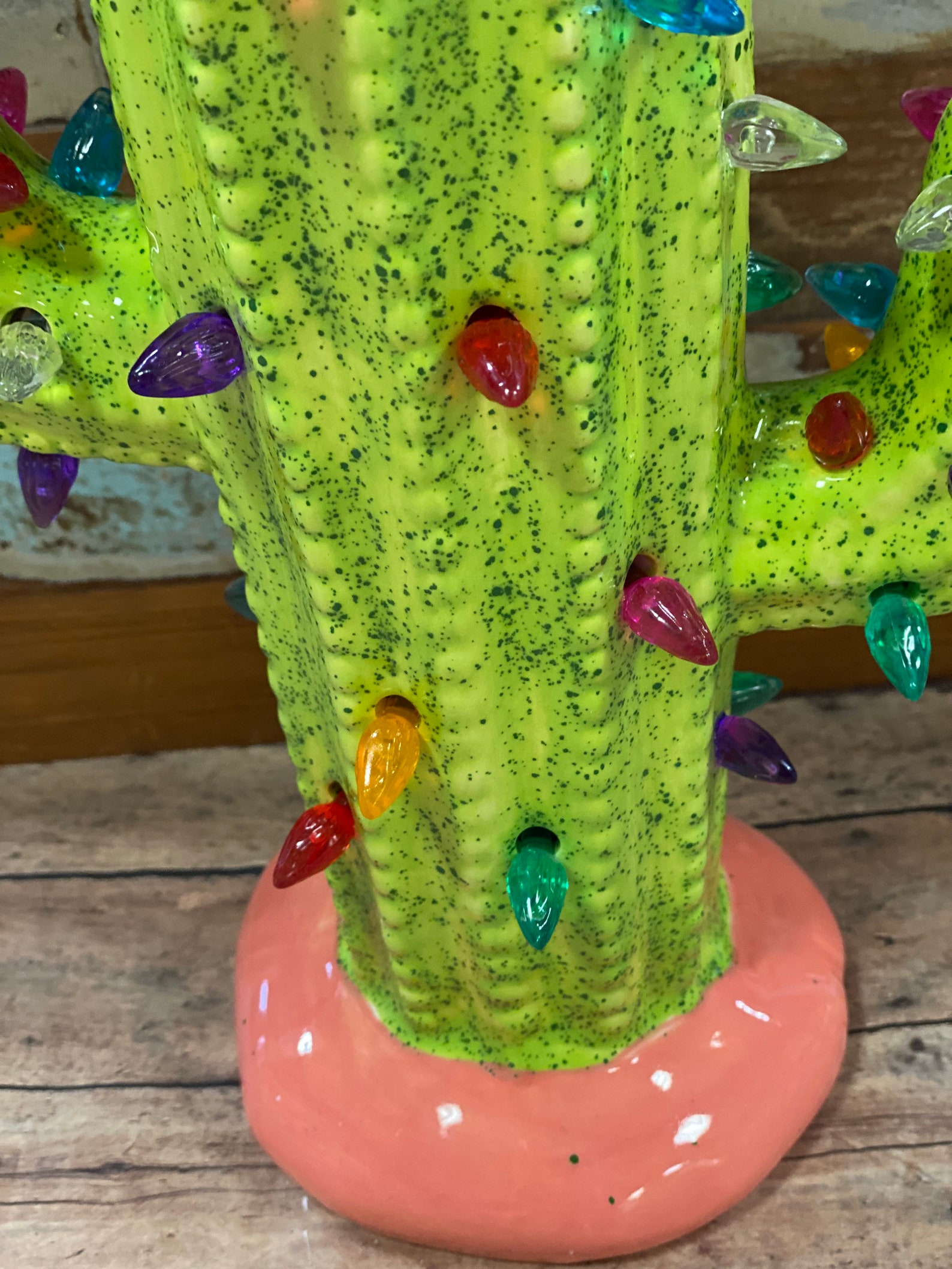 Lighted Cactus in Ceramic Speckled Green With Arizona Peach | Etsy