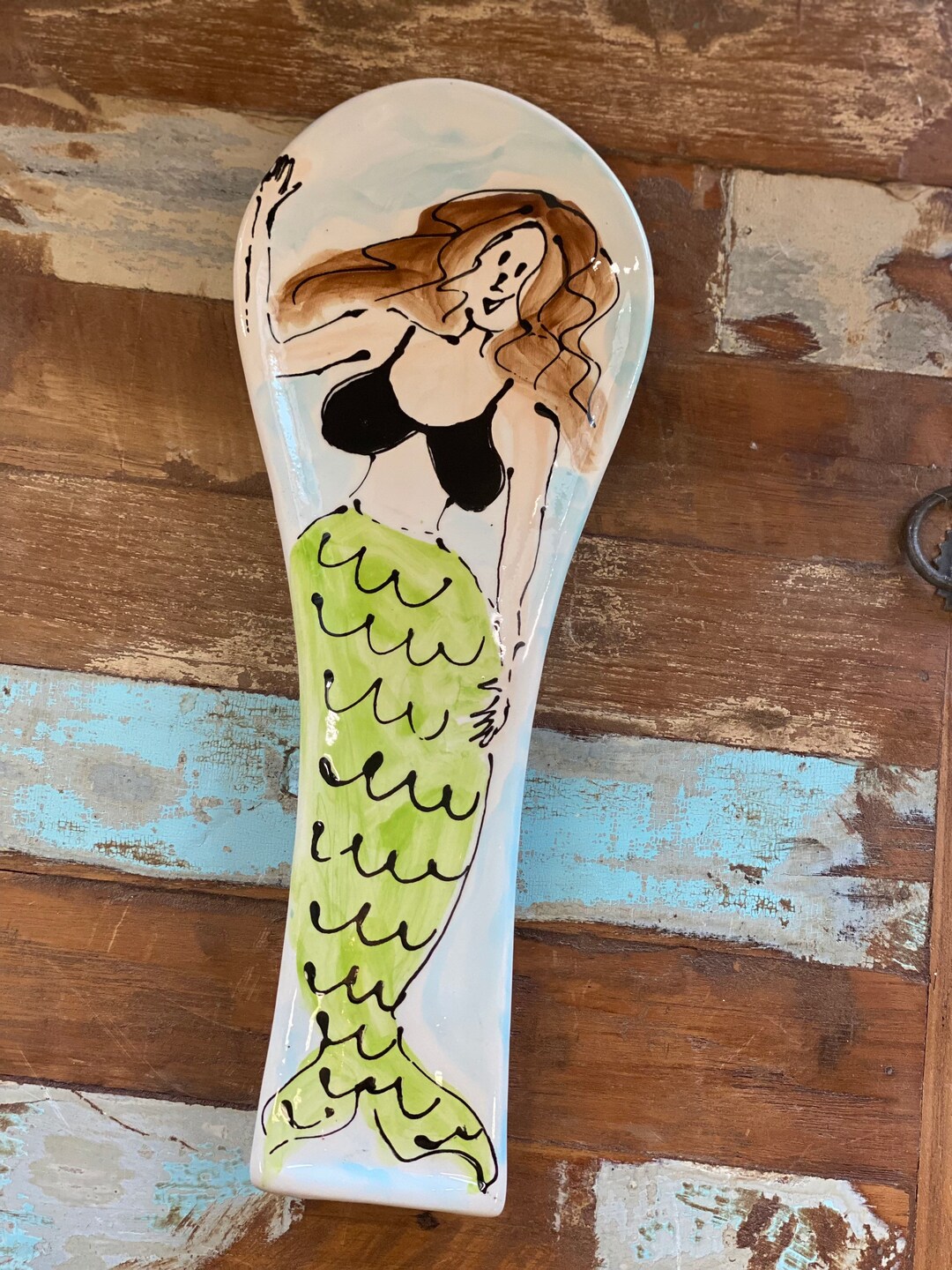 Mermaid Spoon Rest With Long Brown Hair - Etsy