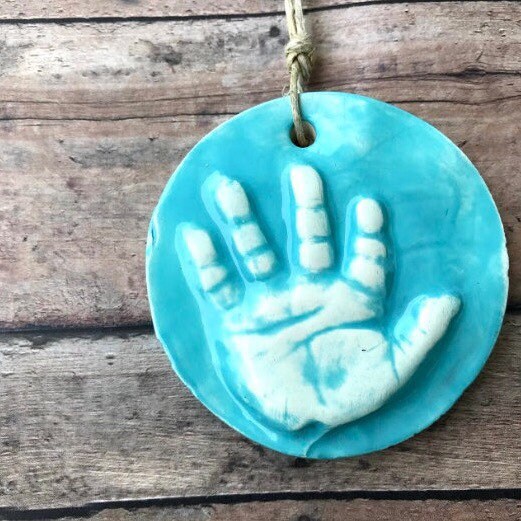 Single Handprint 3-4 Inch Circle Ornament Kit in Tiffany Style Blue for ...