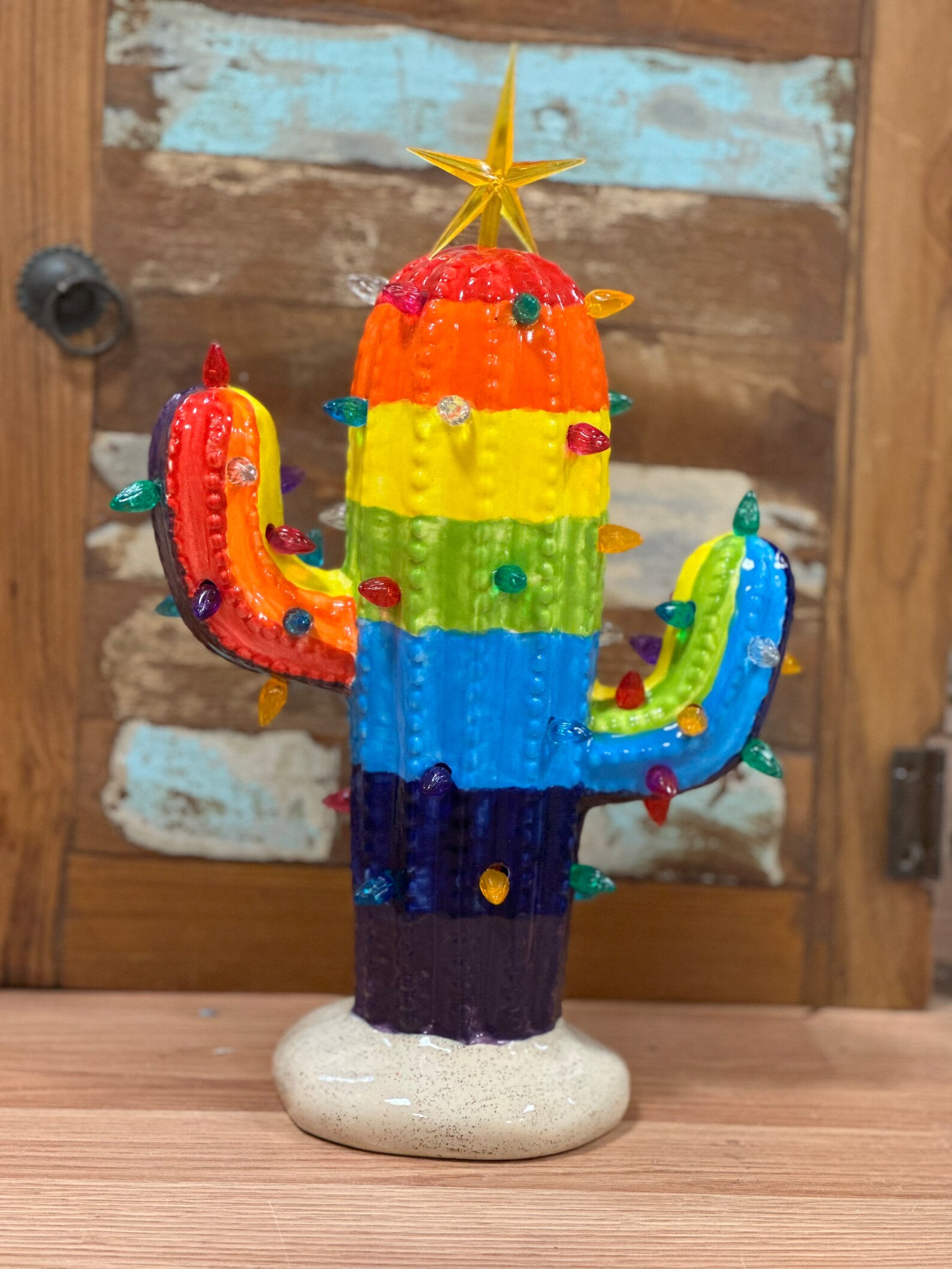 Lighted Cactus in Ceramic Vintage Rainbow - Etsy