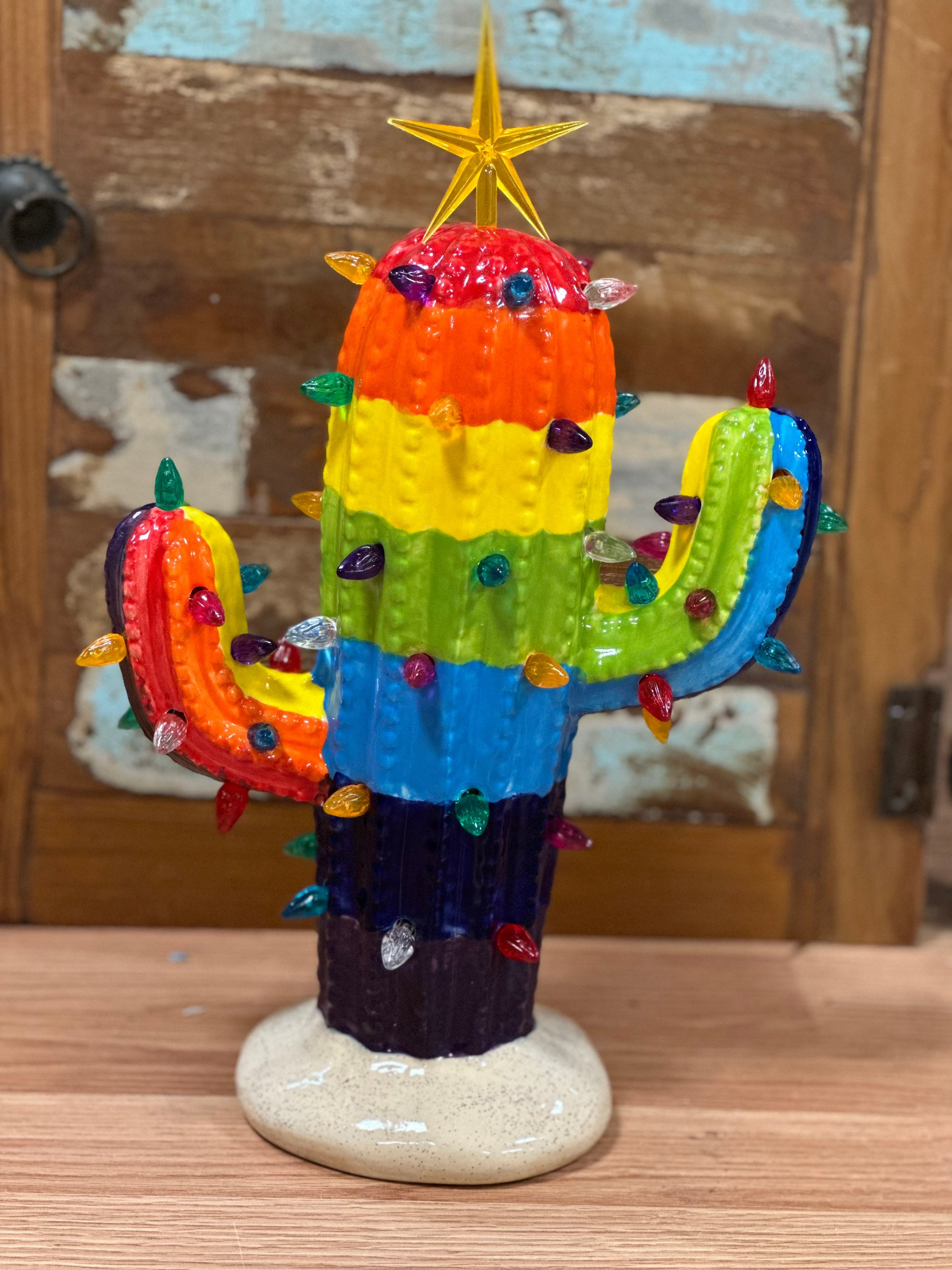Lighted Cactus in Ceramic Vintage Rainbow - Etsy