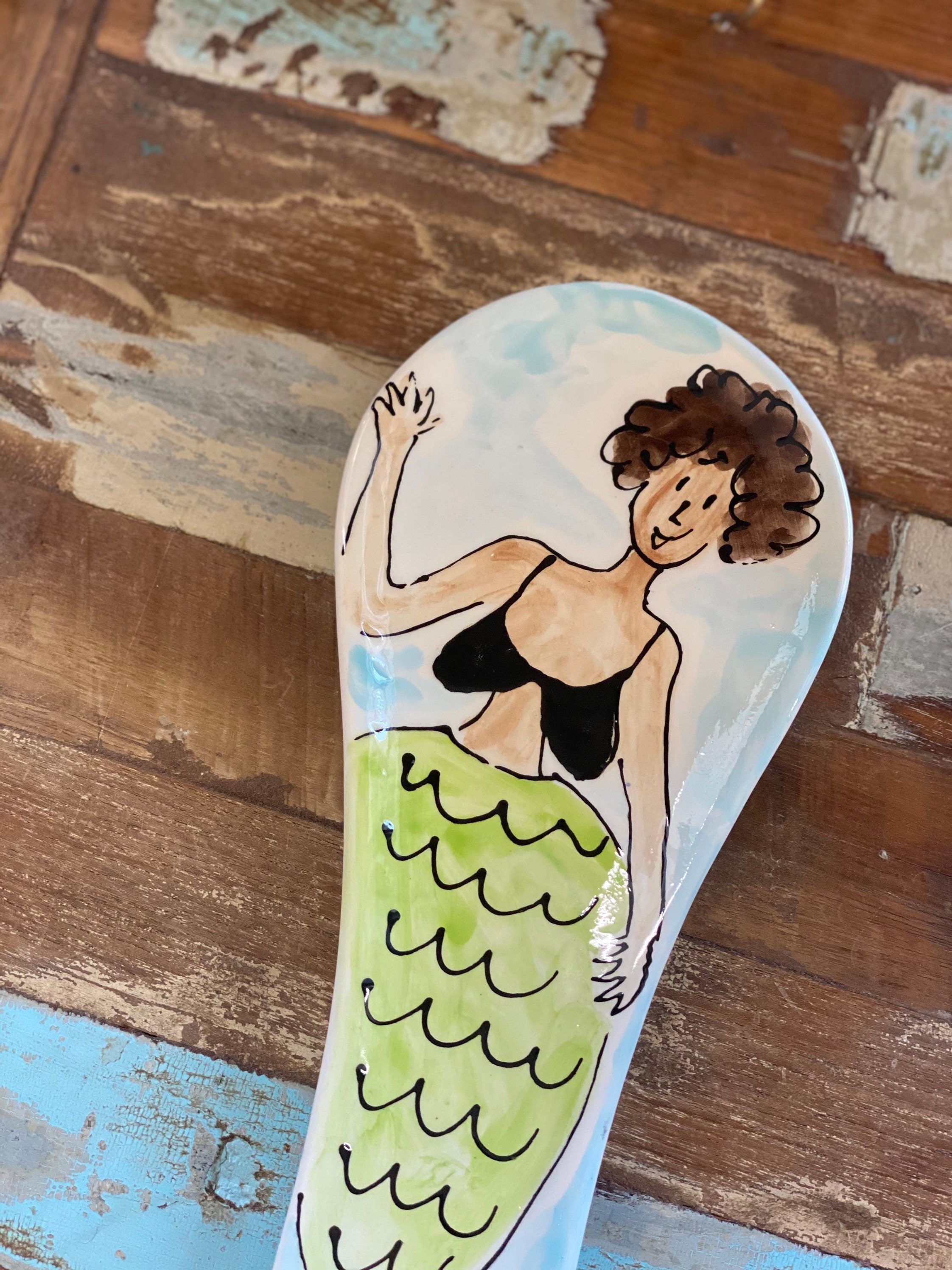 Mermaid Spoon Rest With Short Brown Hair - Etsy