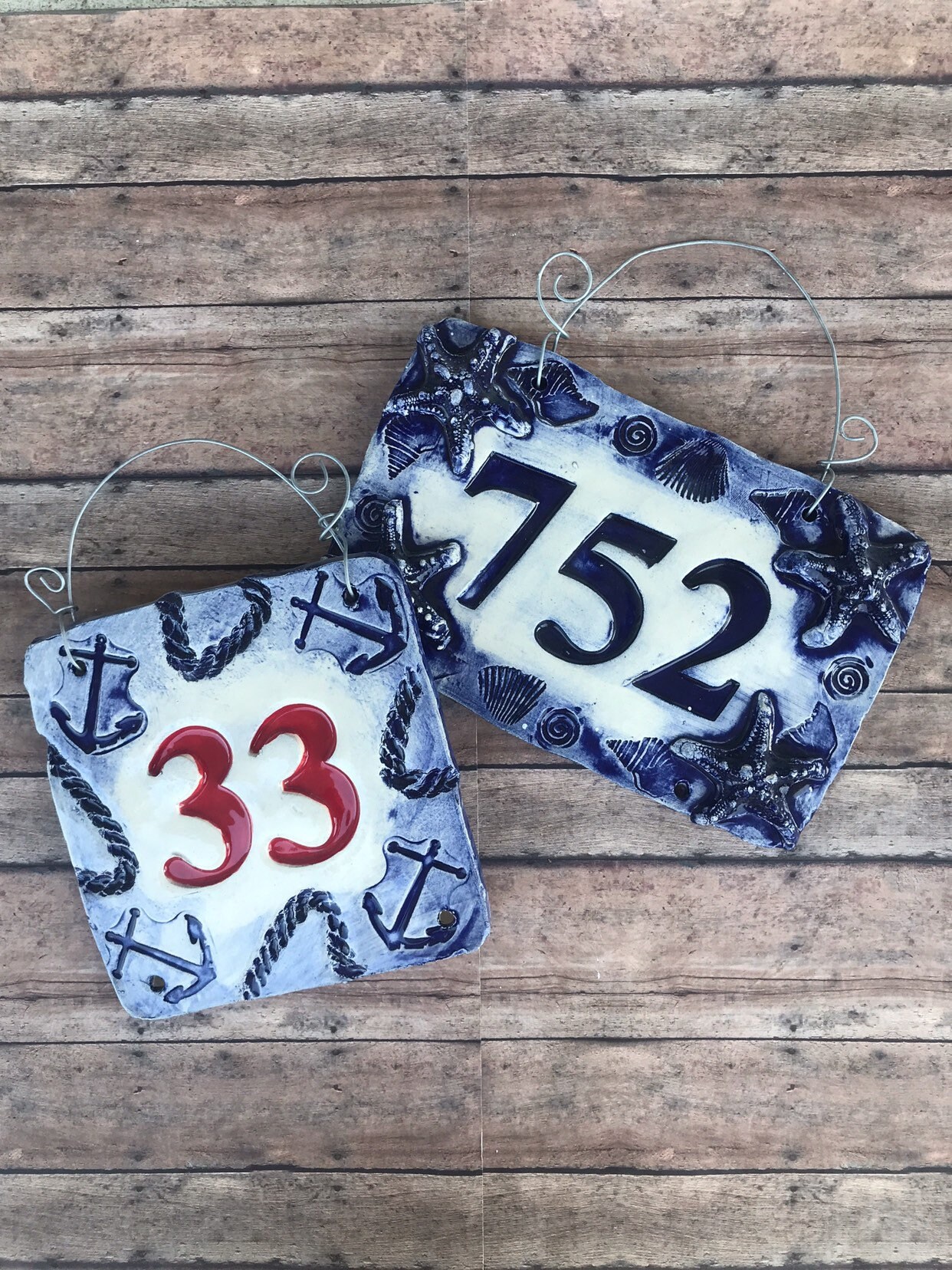 Nautical House Number Sign: 3D Starfish & Seashells, Cobalt Blue - Etsy