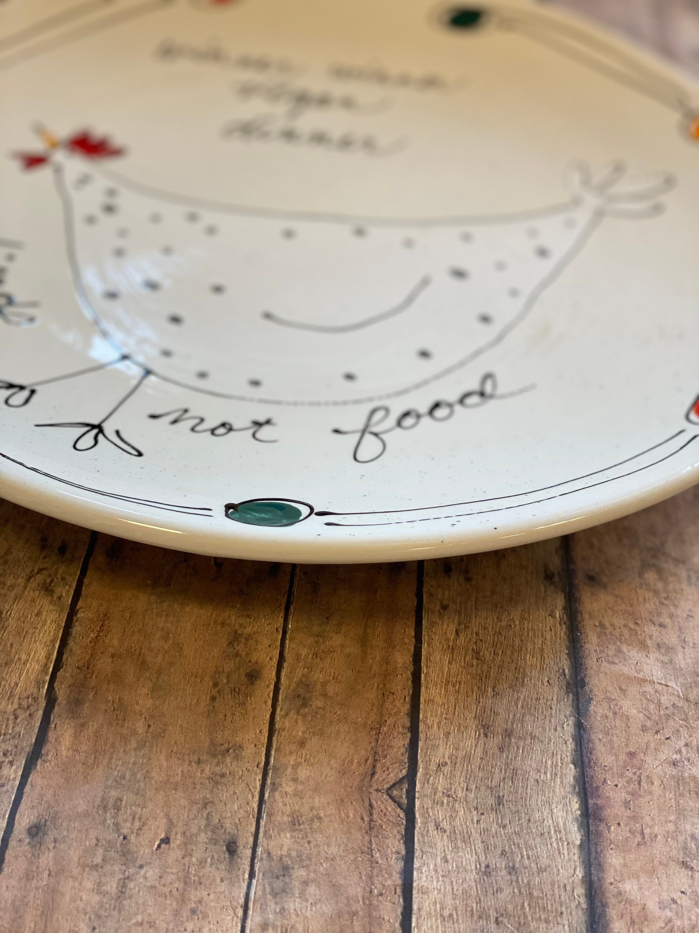 Winner Winner Vegan Round Serving Plate Hand Painted With Chicken Retro ...