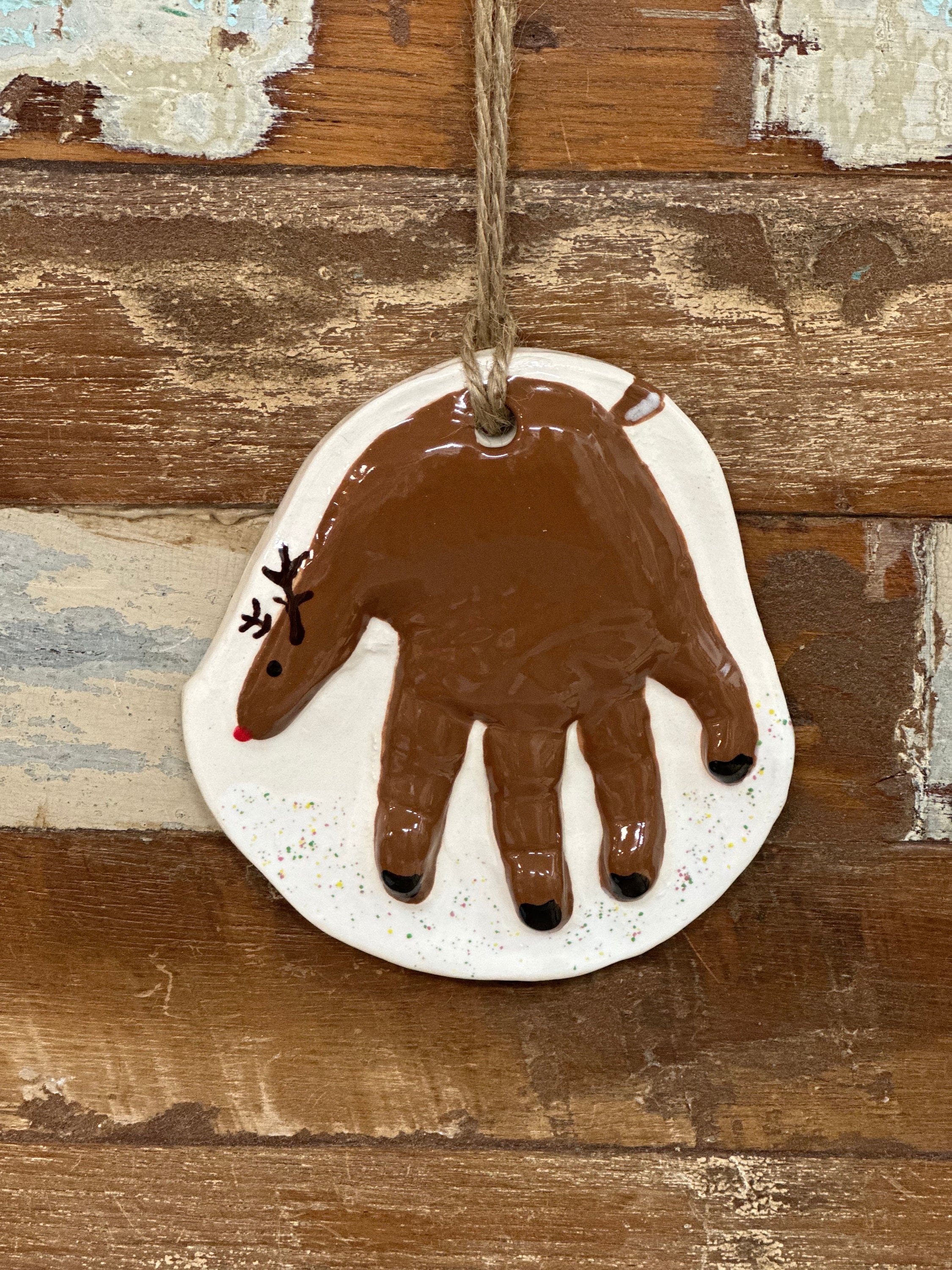 Handprint Standing Reindeer Ornament in Ceramic Baby Raised Hand Print ...