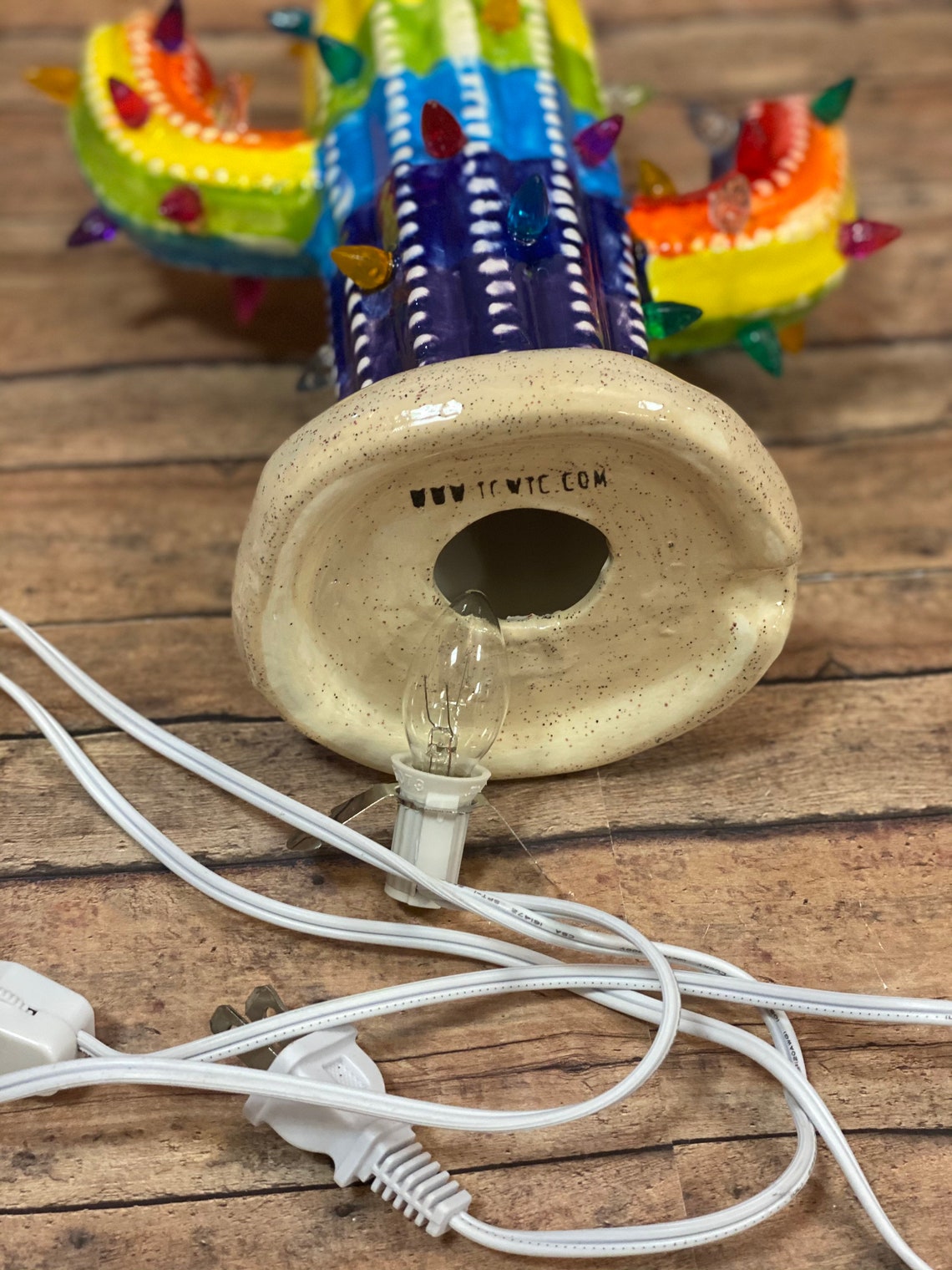 Lighted Cactus in Ceramic Vintage Rainbow | Etsy