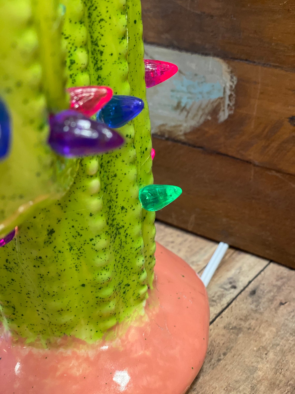 Lighted Cactus in Ceramic Speckled Green With Arizona Peach | Etsy