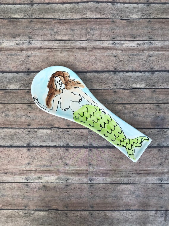 Mermaid Spoon Rest With Long Brown Hair | Etsy