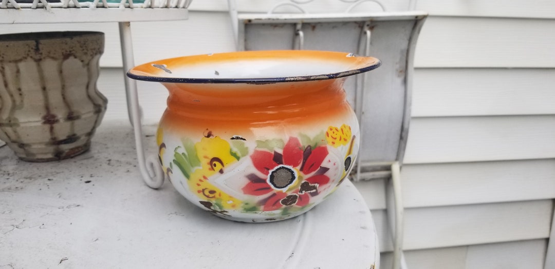 2 Lot Vintage Spittoon Bowl Cup Dish Enameled Planter Display Fruit ...