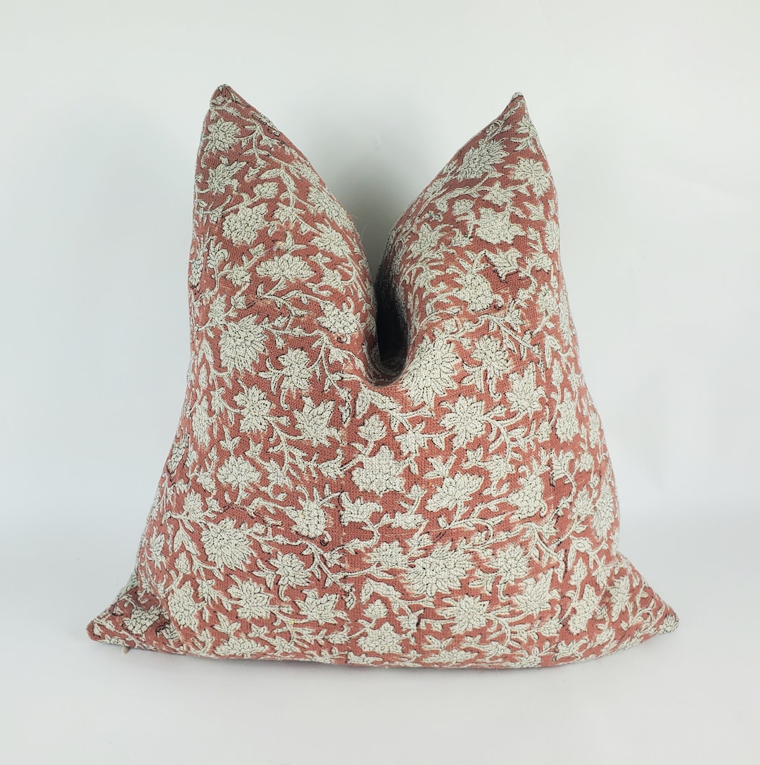 Rust Block Print Pillow, Block Print Red Floral Pillow, Block Print ...